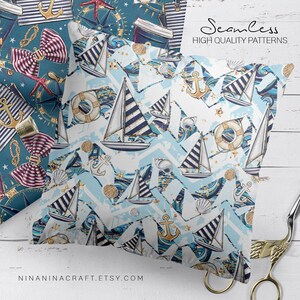 15 Nautical Digital Papers, Dark Sea Seamless Patterns, Summer Fashion ...