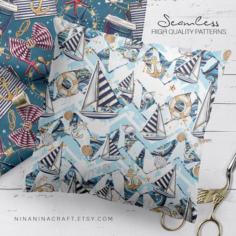 15 Nautical Digital Papers Dark Sea Seamless Patterns Summer | Etsy