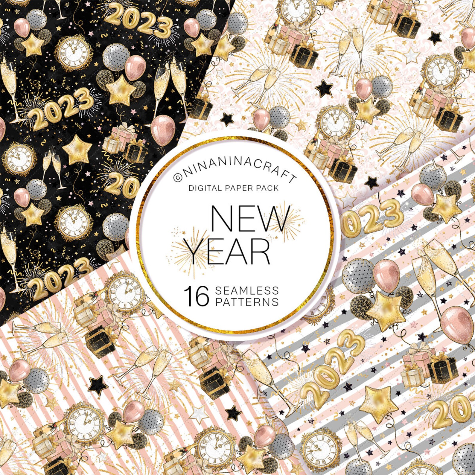 New Year Digital Paper Pack Peony Flowers Seamless Patterns - Etsy