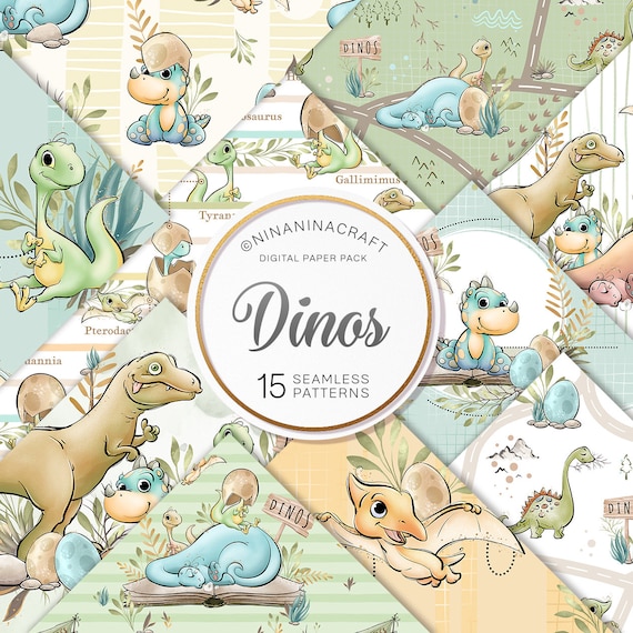 Cute Dino Seamless Patterns Dinosaur Digital Paper Pack by - Etsy