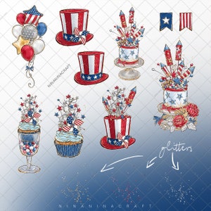 American Flag Clip Art, 4th of July Planner Stickers, Cute Independence ...