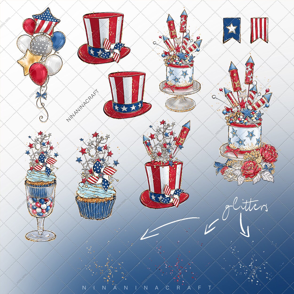 American Flag Clip Art, 4th of July Planner Stickers, Cute Independence ...