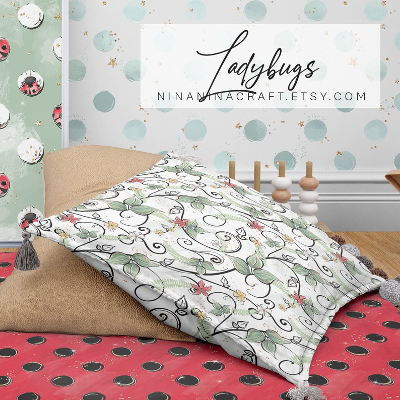 Cute Ladybug Pattern Digital Papers Ladybird Polka Dots by - Etsy