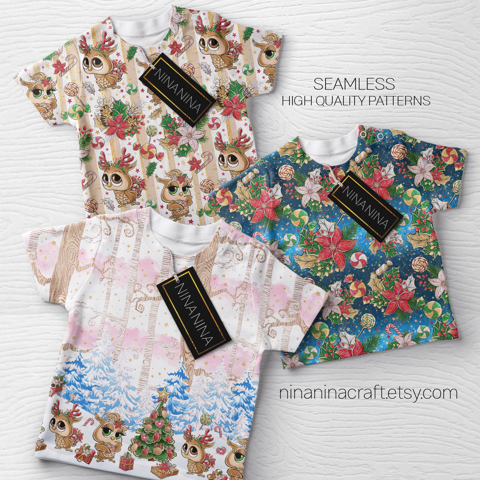 Cute Christmas Owls Digital Papers Glitter Seamless Patterns | Etsy