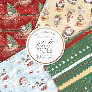 Santa Claus Digital Papers, Christmas Elf and Reindeer Seamless ...