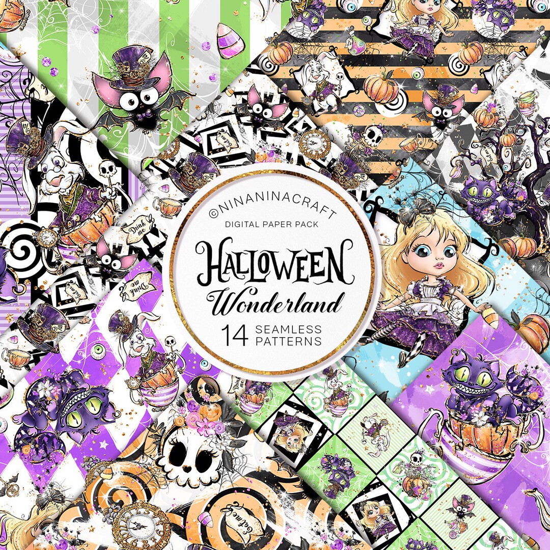 Halloween Wonderland Digital Papers Pack, Cute Seamless Patterns ...