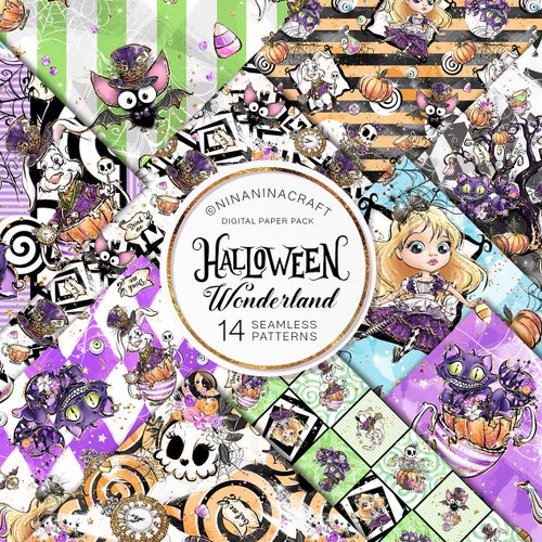 Halloween Paper Pack Glitter Digital Seamless Patterns Fall - Etsy