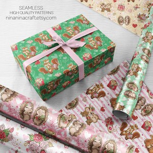Woodland Animals Digital Papers, Valentine's Day Seamless Patterns ...