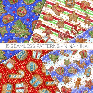 Cute Christmas Gingerbread Digital Paper Pack, Xmas Seamless Patterns ...