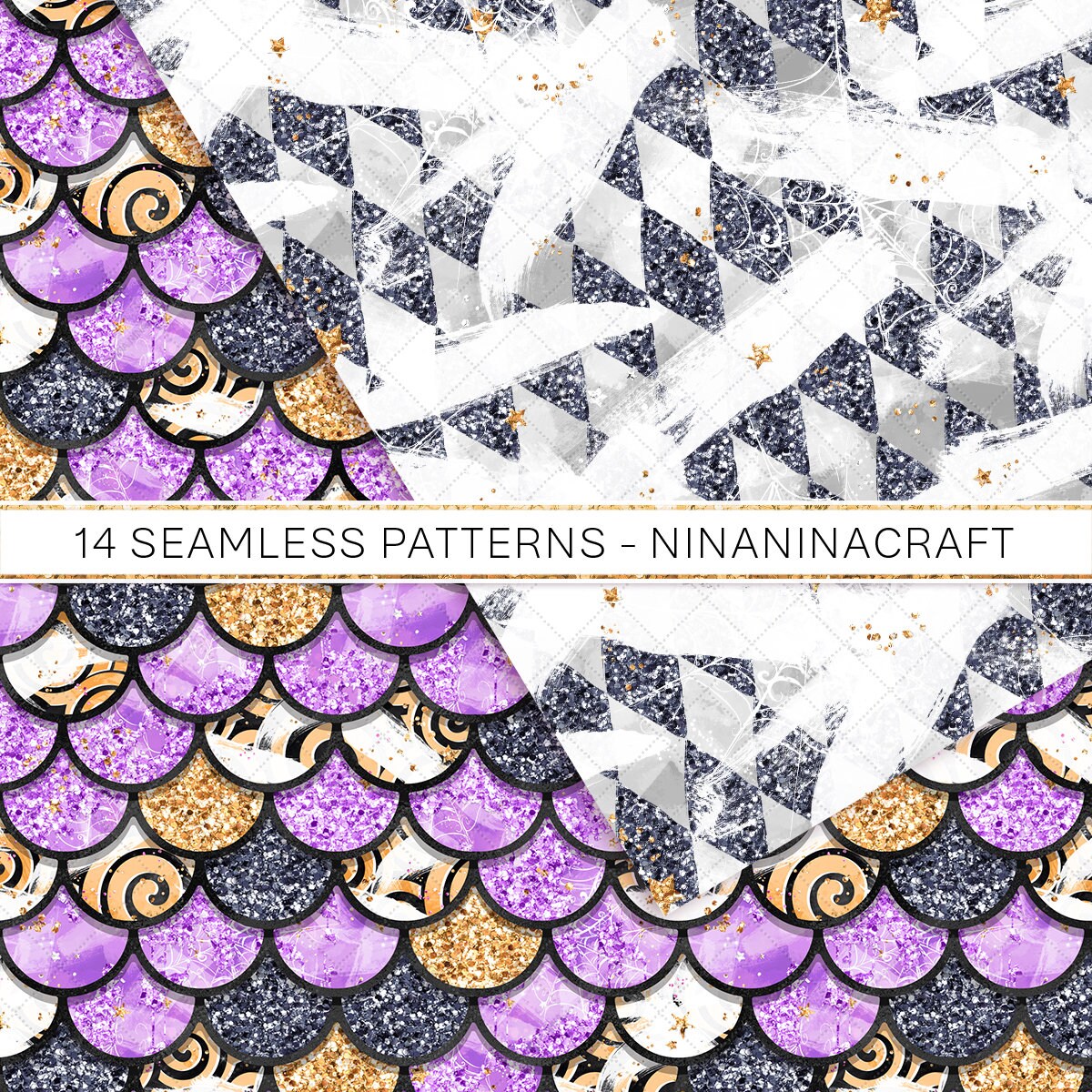 Halloween Wonderland Glitter Digital Papers, Seamless Patterns ...
