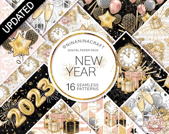 New Year Digital Paper Pack Peony Flowers Seamless Patterns - Etsy