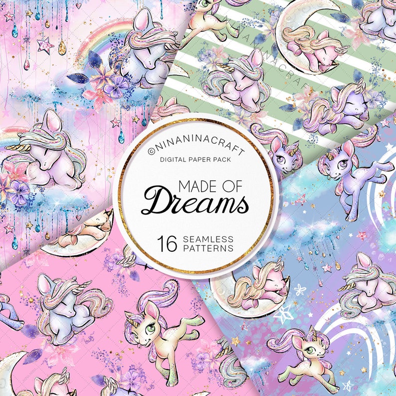 Cute Baby Unicorns and Rainbows Digital Paper Pack Nursery | Etsy