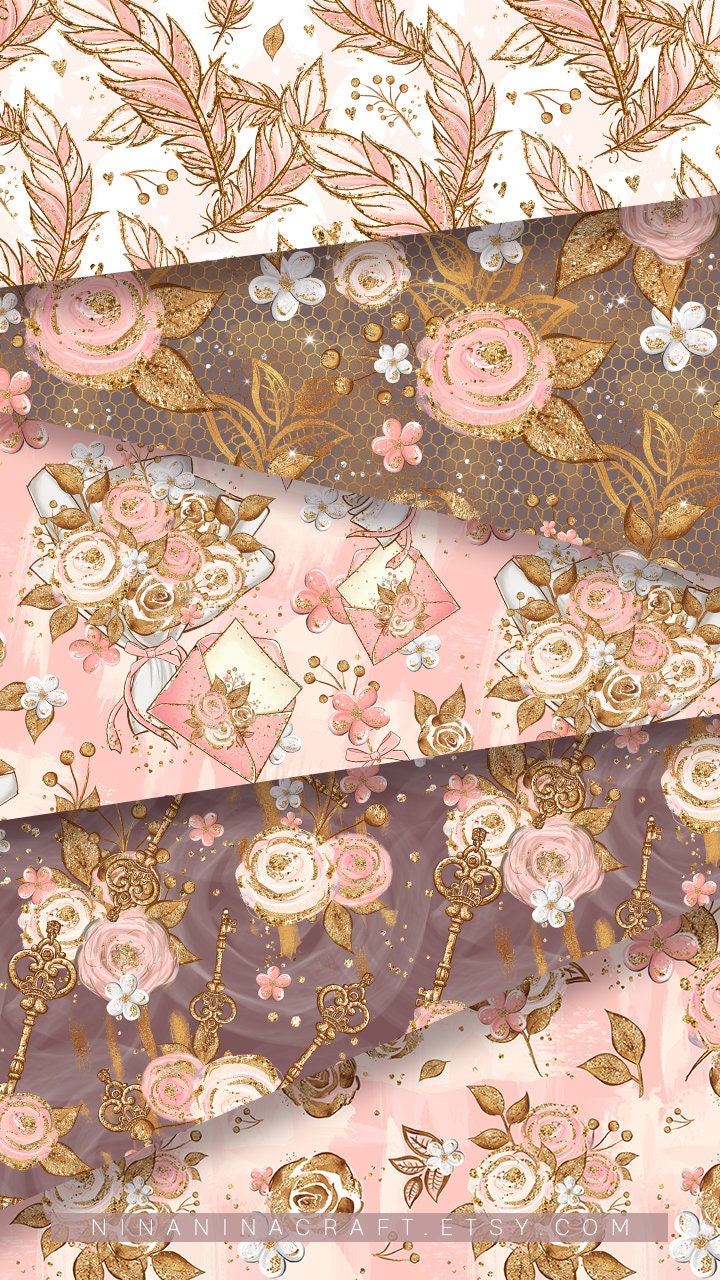 15 Vintage Roses Digital Papers Flowers Rose Gold Seamless | Etsy