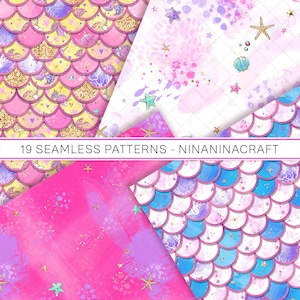 Mermaid Digital Papers Basics, Abstract Colorful Seamless Patterns ...