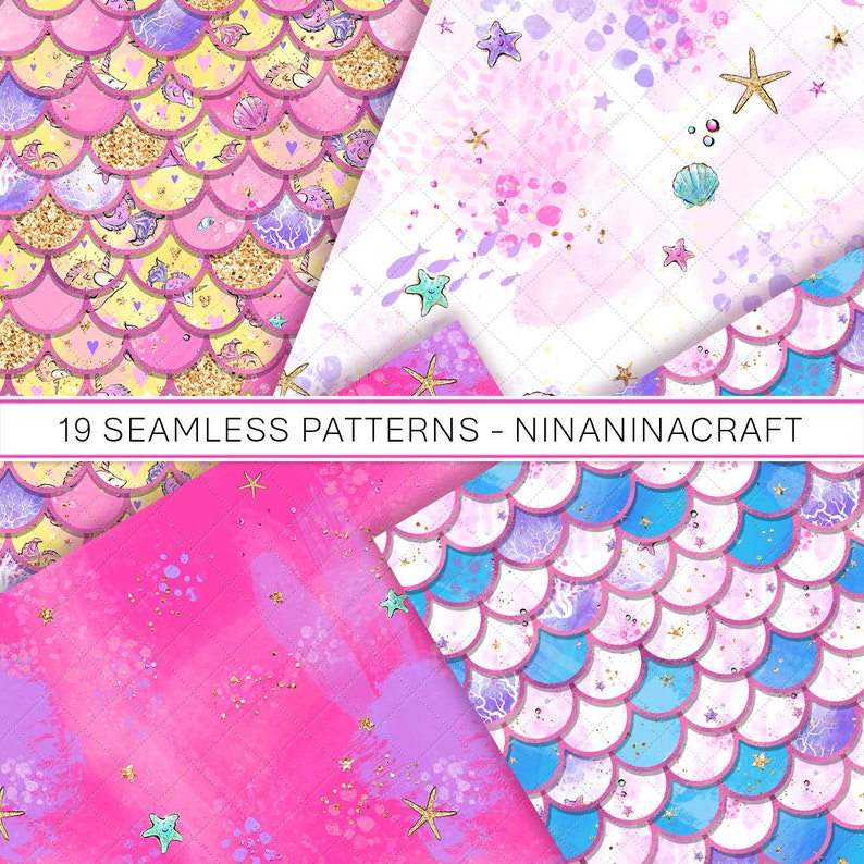Mermaid Digital Papers Basics, Abstract Colorful Seamless Patterns ...