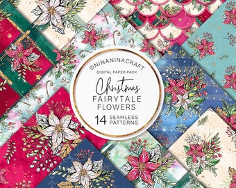 Christmas Flowers Digital Paper Pack Poinsettia Seamless - Etsy