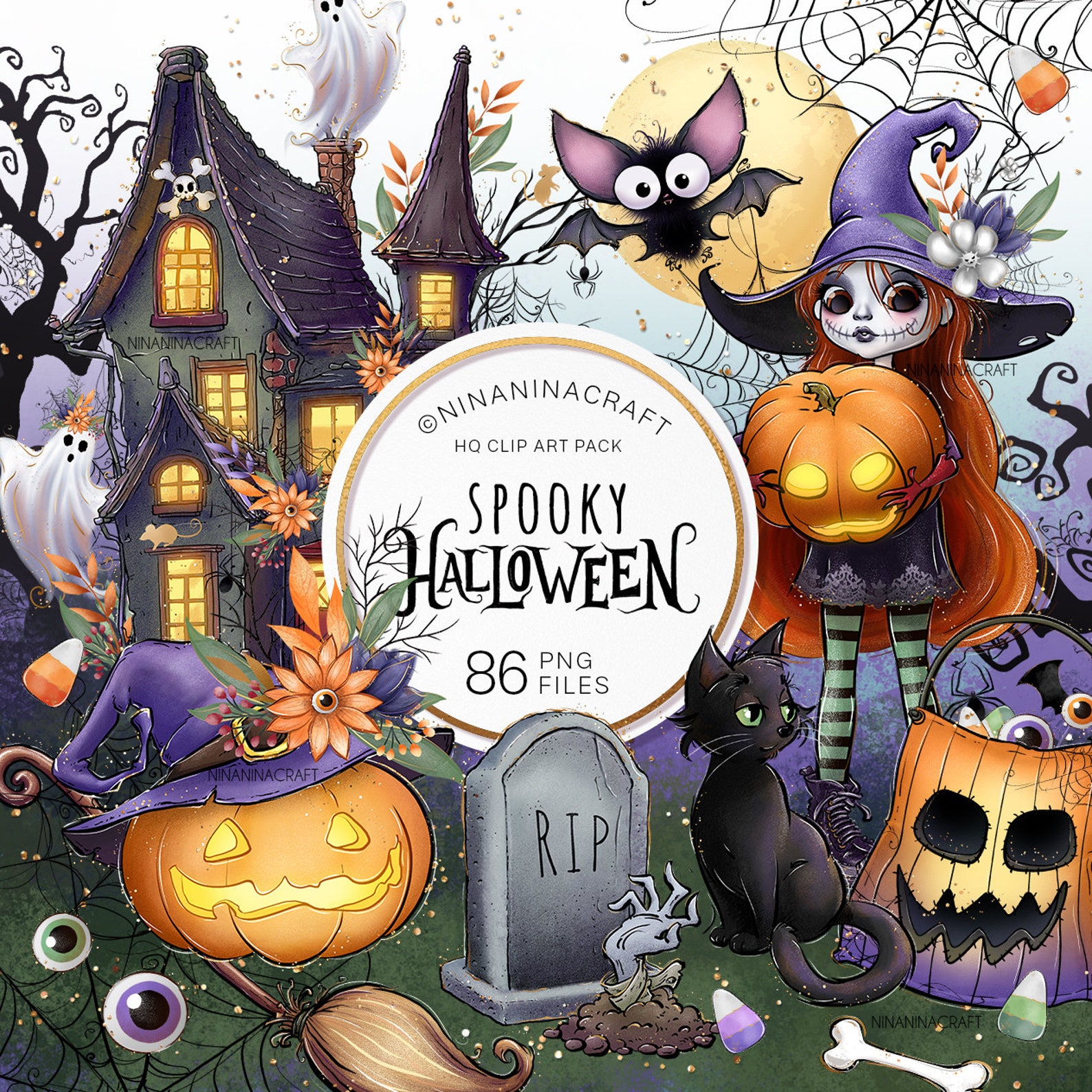 Cute Halloween Clip Art Pack Spooky Clipart by Ninaninacraft - Etsy