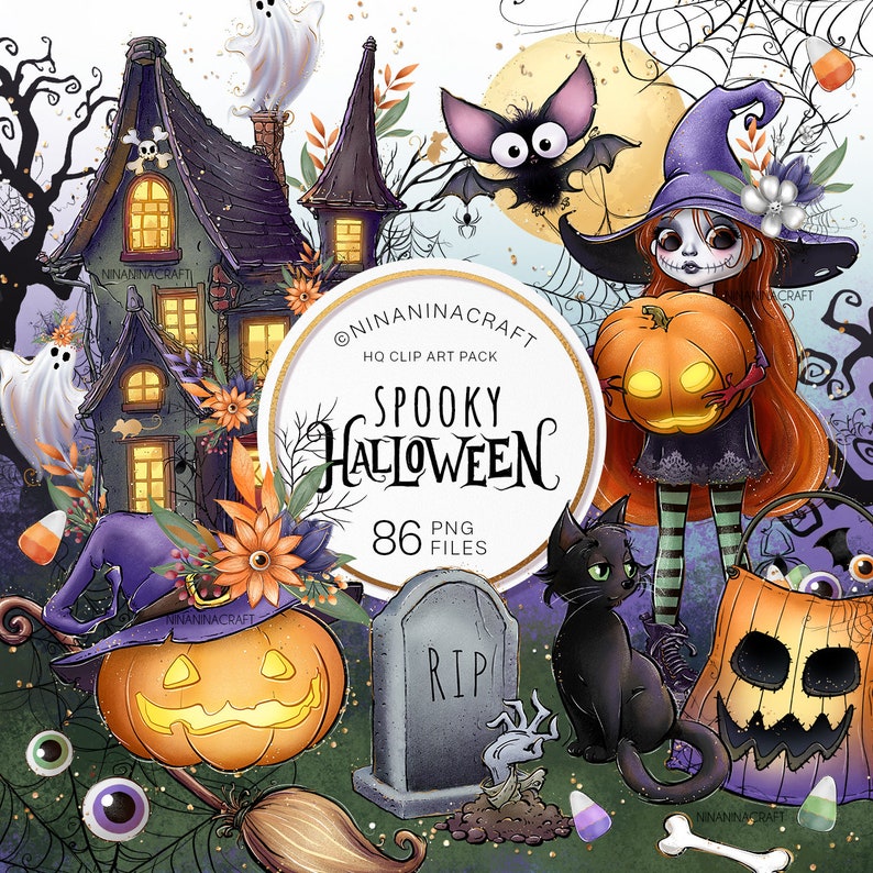 Cute Halloween Clip Art Pack Spooky Clipart by Ninaninacraft - Etsy