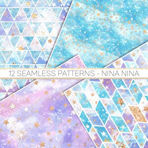 Pastel Galaxy Digital Papers, Stars Seamless Patterns, Gold Glitter Sky ...