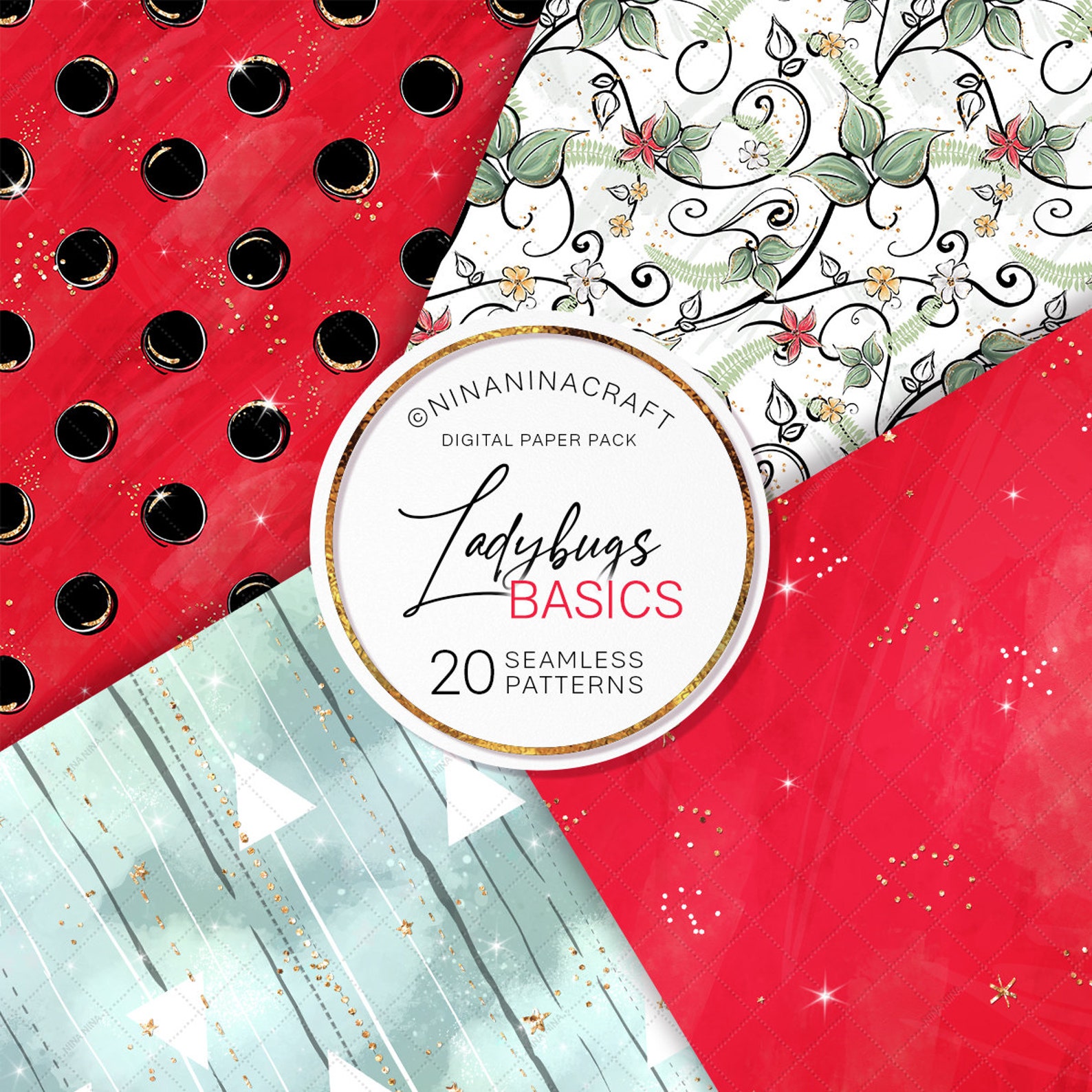 Cute Ladybug Pattern Digital Papers Ladybird Polka Dots by | Etsy