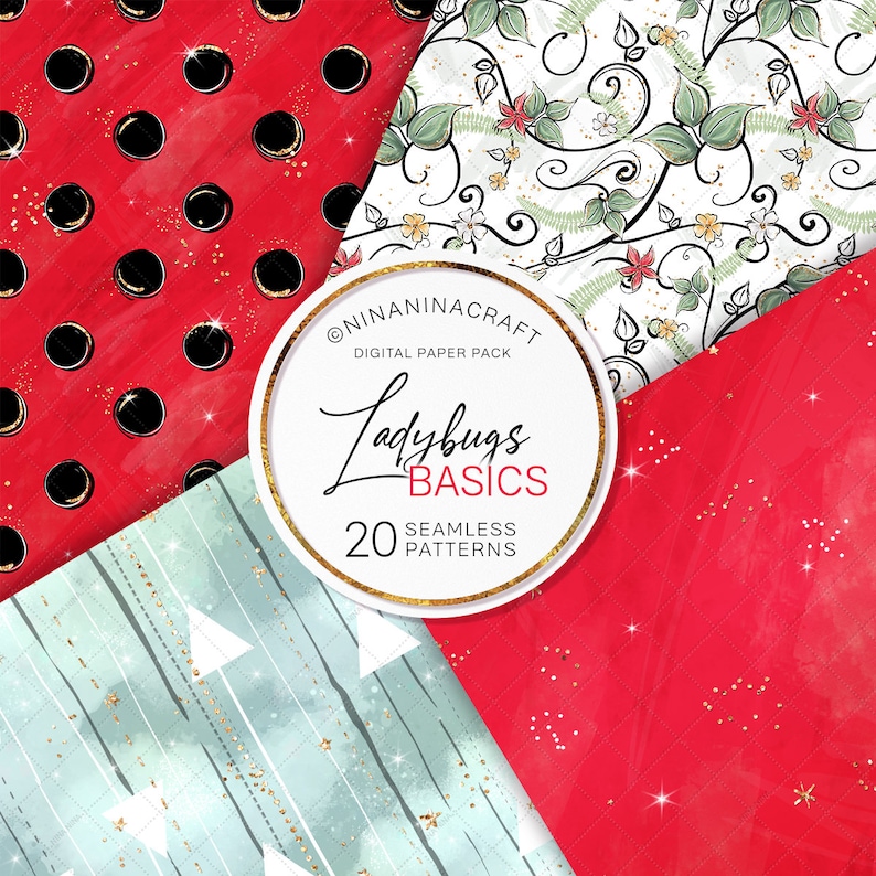 Cute Ladybug Pattern Digital Papers Ladybird Polka Dots by - Etsy
