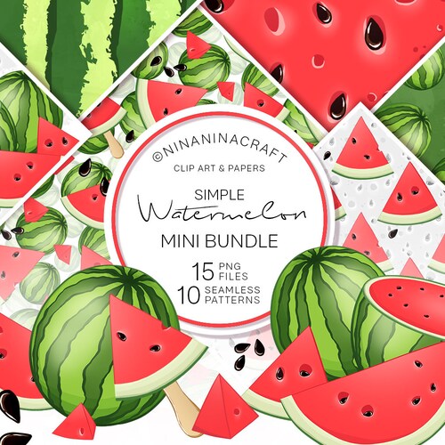 Red Green Cute Watermelon Clip Art Watermelon Digital - Etsy