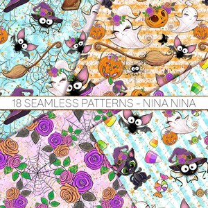 Cute Halloween Digital Papers, Halloween Seamless Patterns, Spooky ...