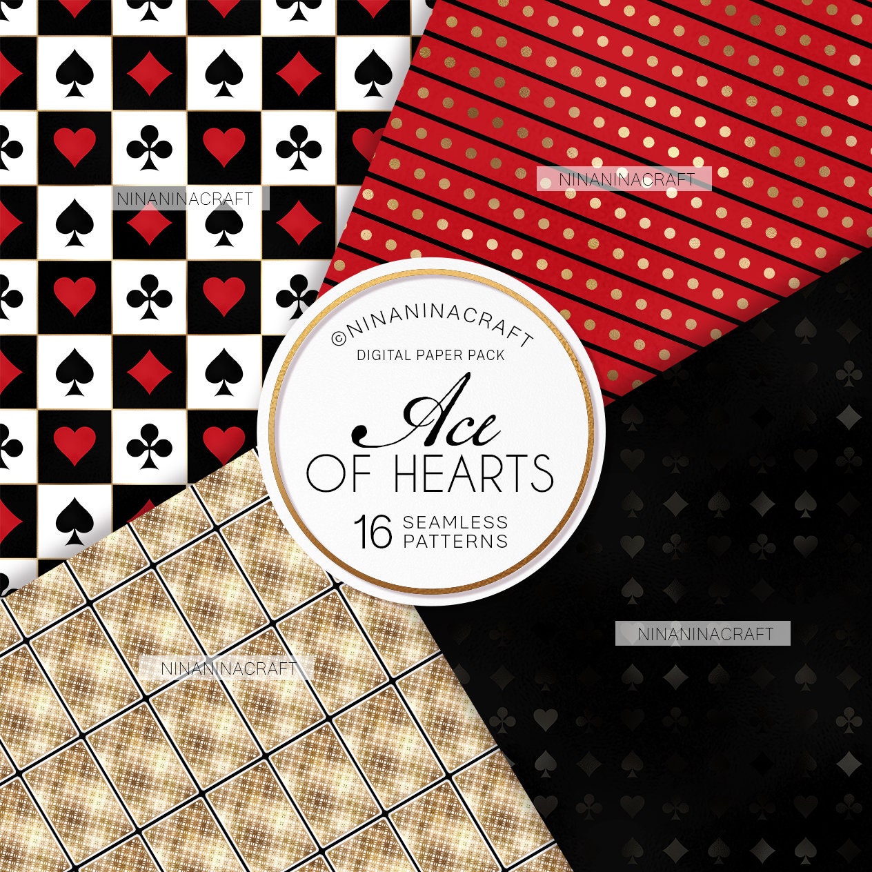 Playing Cards Digital Papers, Cards Seamless Patterns by Ninaninacraft ...