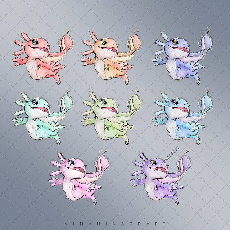 Colorful Axolotls Clip Art Cute Rainbow Axolotls Clipart by - Etsy