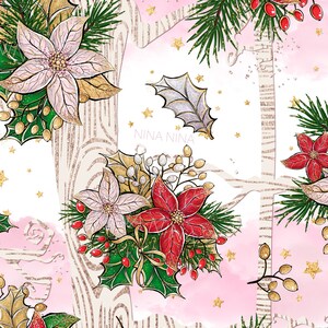 Christmas Flowers Digital Papers, Poinsettia Seamless Patterns, Gold ...