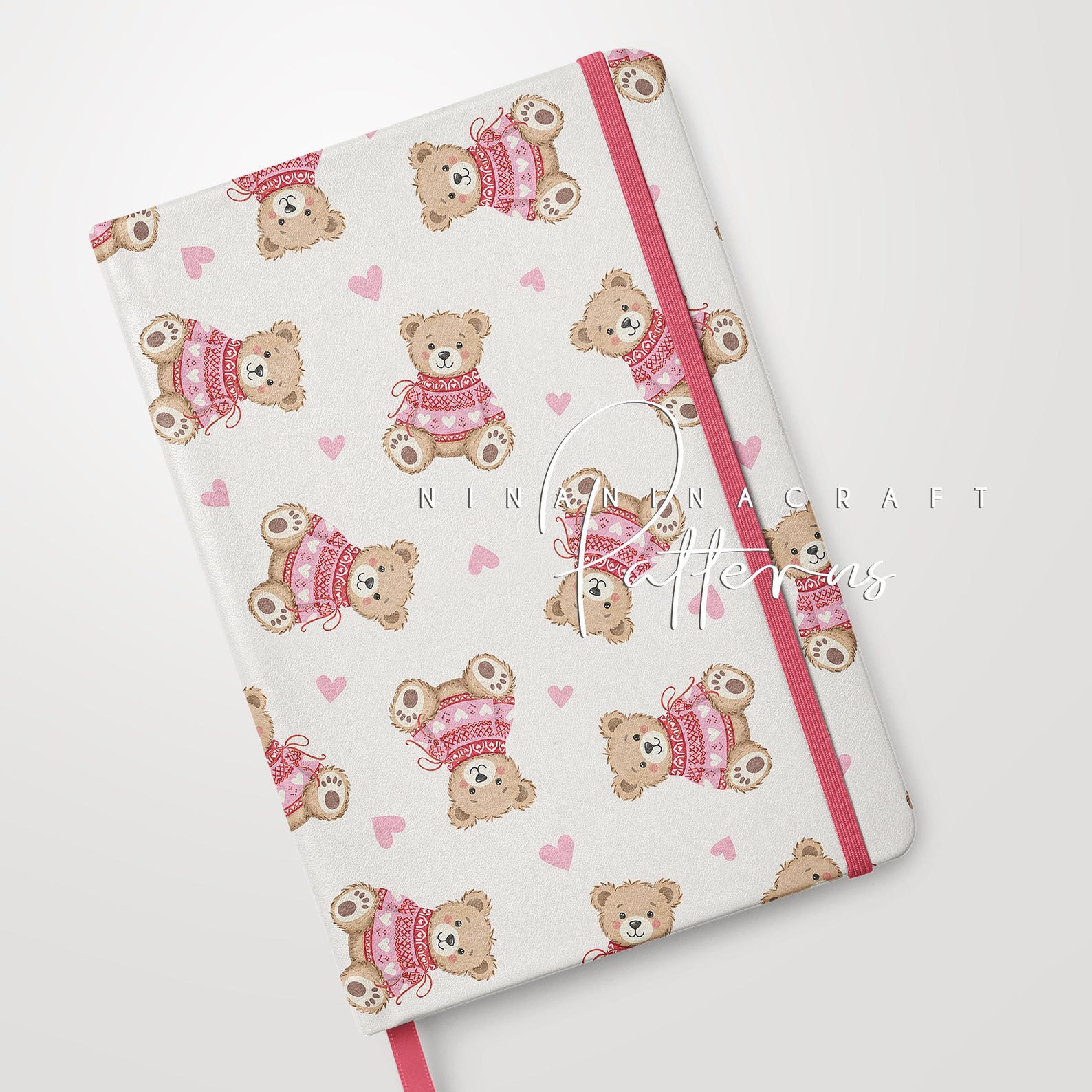 Valentines Teddy Bear Seamless Pattern by Ninaninacraft: Chiffon, Pink ...
