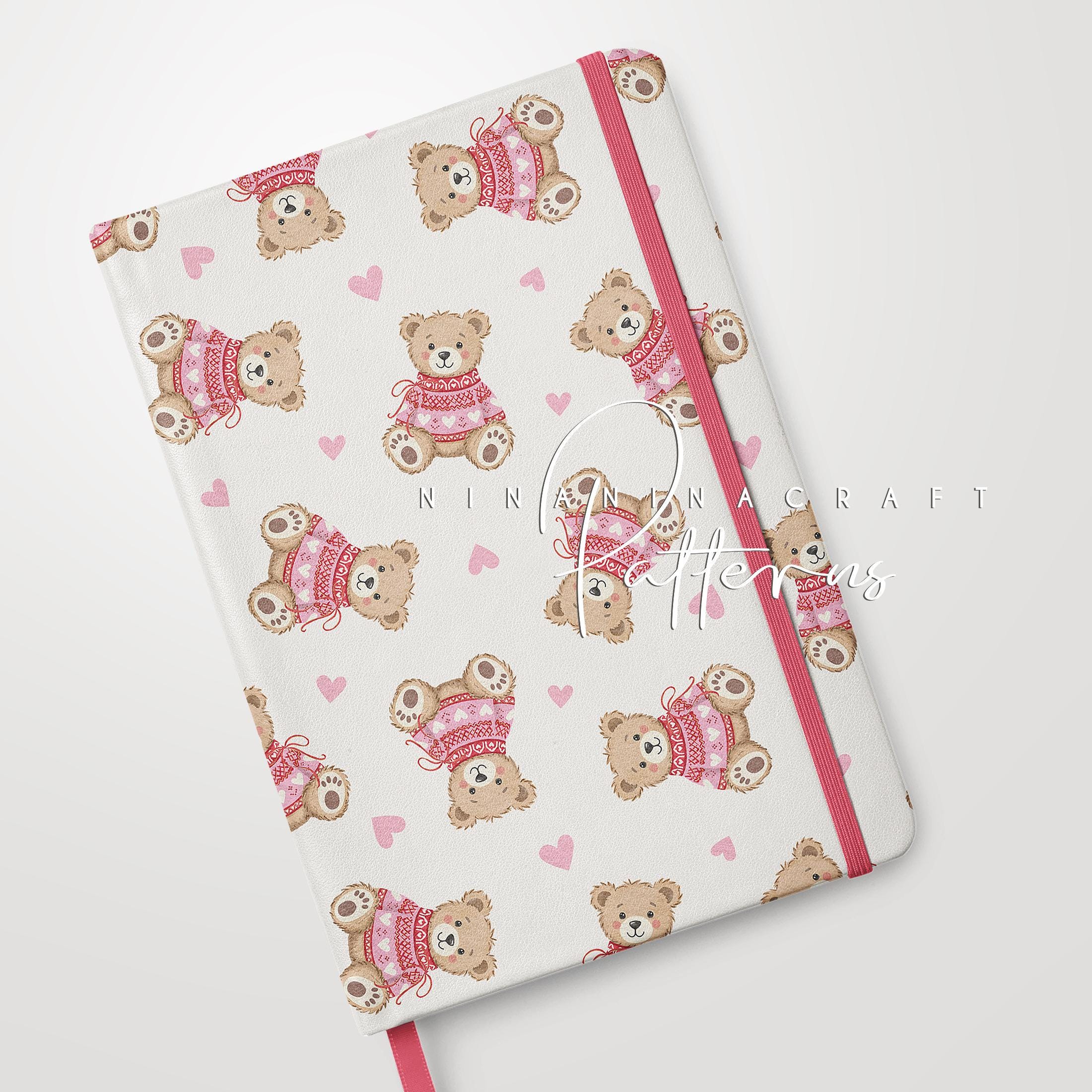 Valentines Teddy Bear Seamless Pattern by Ninaninacraft: Chiffon, Pink ...