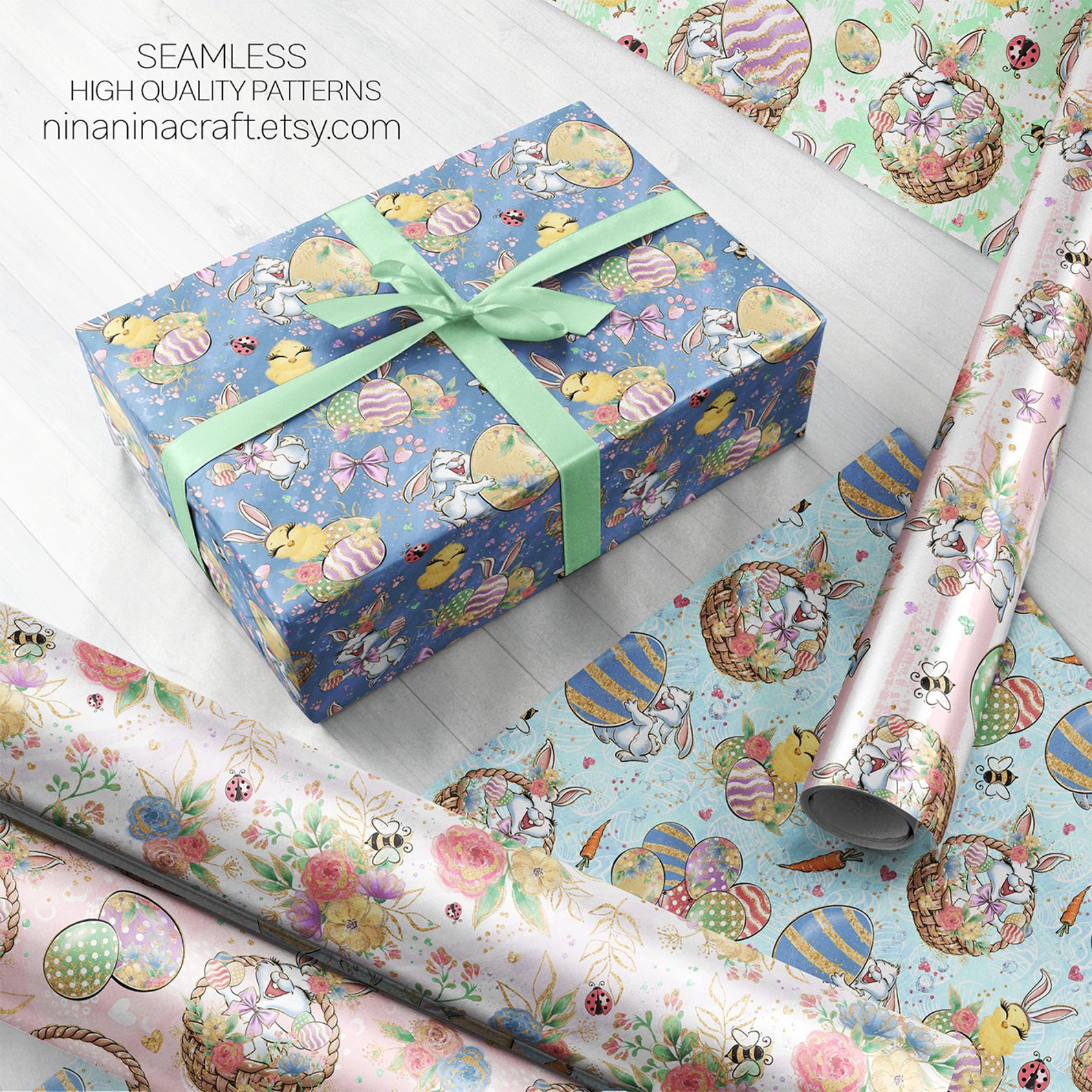 16 Easter Digital Papers, Cute Bunny Seamless Pattern, Custom Fabric ...