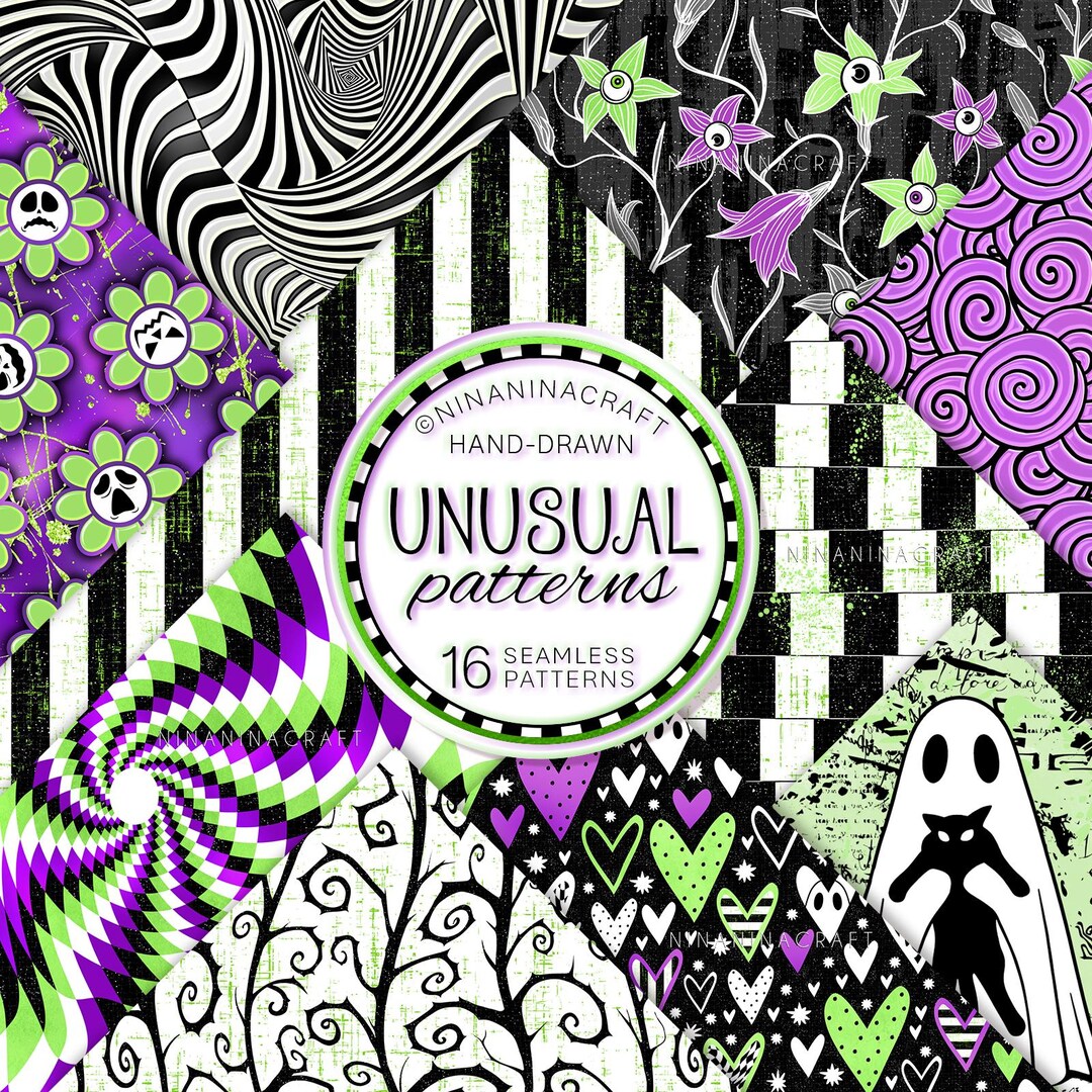Unusual Halloween Seamless Patterns, Digital Paper by Ninaninacraft ...