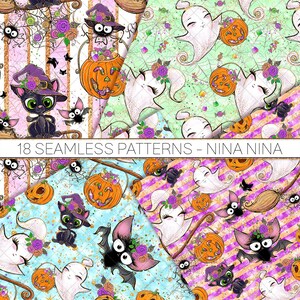 Cute Halloween Digital Papers, Halloween Seamless Patterns, Spooky ...