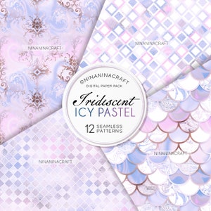 Iridescent Digital Papers, Pale Icy Pastel Glitter Seamless Patterns by ...