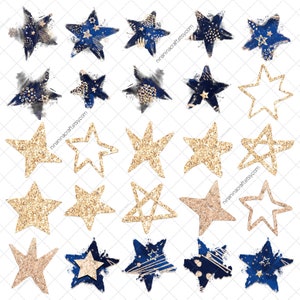 Stars Clipart, Gold Stars Clip Art, Watercolor Planner Stickers, Space ...