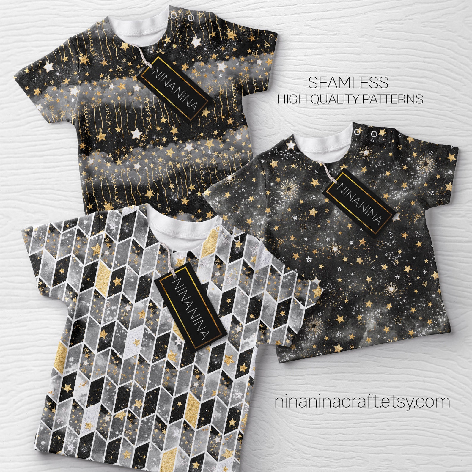 Stars Digital Papers Gold Glitter Seamless Pattern Black and - Etsy