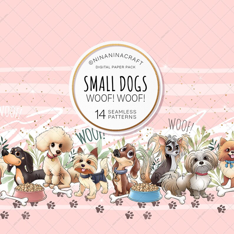 Dogs Digital Papers, Cute Puppy Seamless Patterns by Ninaninacraft ...