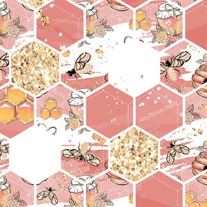 Honey Bee Digital Papers Basics, Gold Glitter Flowers, Fashion Seamless ...