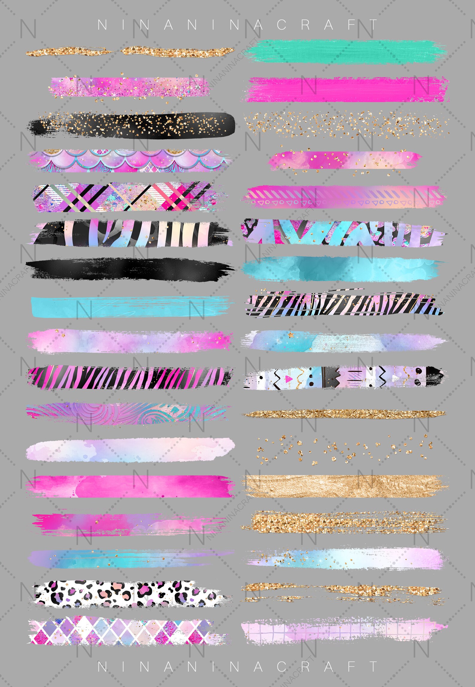 Abstract Neon Clip Art Brush Strokes Clipart by | Etsy