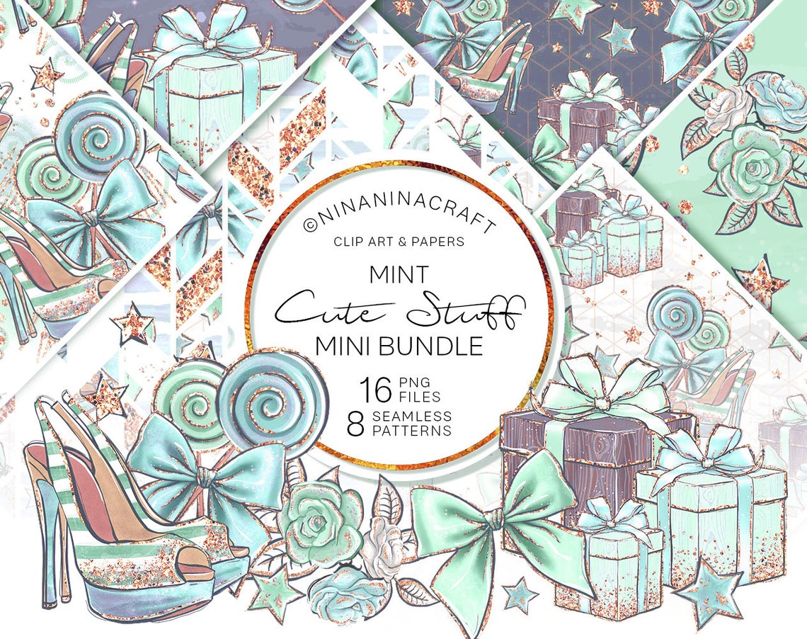 Cute Mint Green Clip Art Pretty Glitter Planner Stickers | Etsy