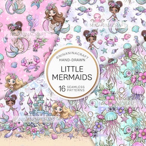 Mermaids Digital Paper by Ninaninacraft, High Res JPG Seamless Pattern ...