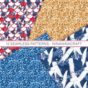American Flag Realistic Glitter Digital Papers, Independence Day ...
