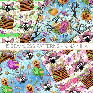 Cute Halloween Digital Papers Pack, Bats Seamless Patterns, Spooky ...