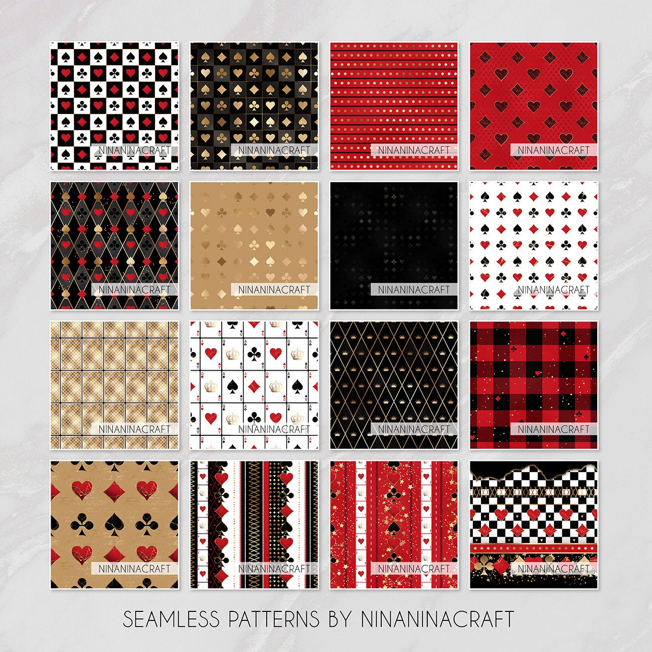 Playing Cards Digital Papers, Cards Seamless Patterns by Ninaninacraft ...