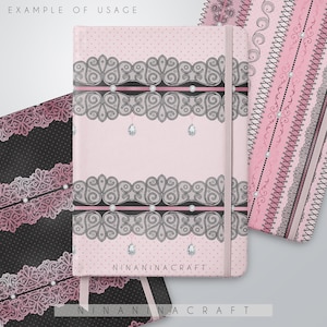 Pink and Black Lace Seamless Patterns, Elegant Digital Papers Pack by ...