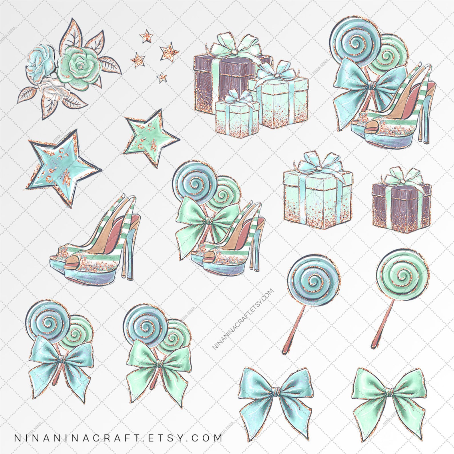 Cute Mint Green Clip Art, Pretty Glitter Planner Stickers, Girly ...
