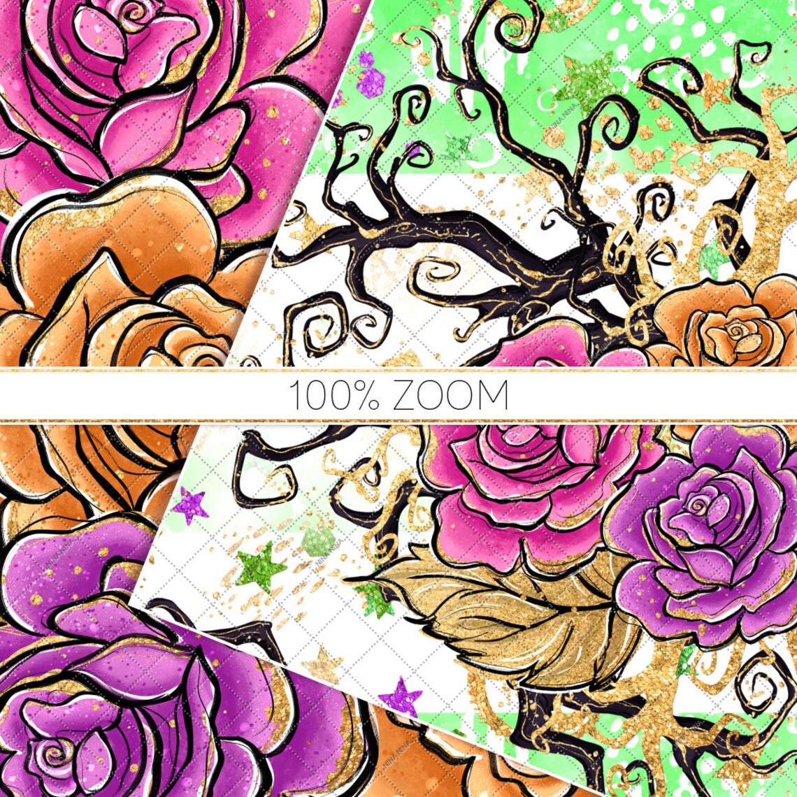 Halloween Flowers Digital Papers, Cute Seamless Patterns, Spooky Fabric ...