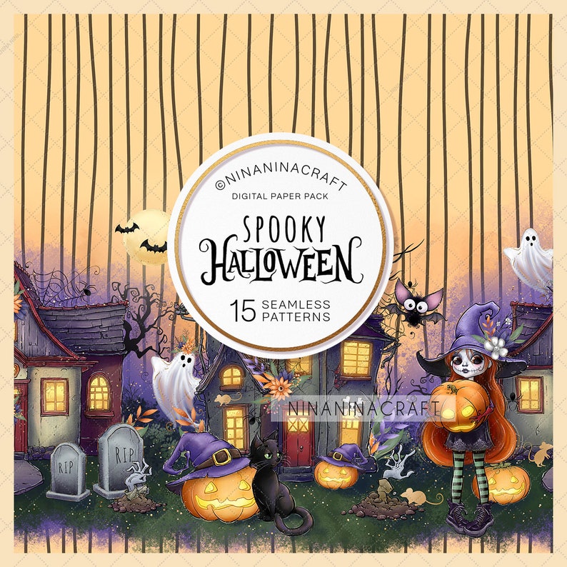 Cute Halloween Seamless Pattern Pack Spooky Digital Papers by - Etsy